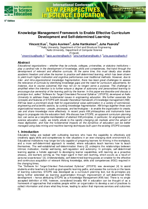 (PDF) Knowledge Management Framework to Enable Effective Curriculum ...