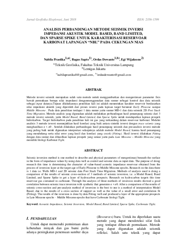 (PDF) Analisis Perbandingan Metode Seismik Inversi Impedansi Akustik ...