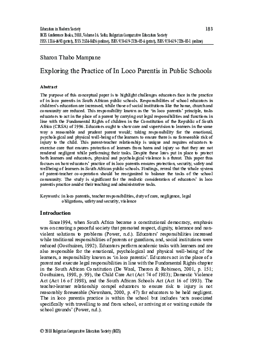 (PDF) Exploring the Practice of In Loco Parentis in Public Schools