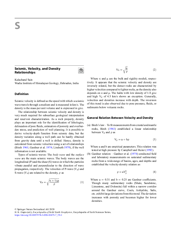 (PDF) Seismic, Velocity, and Density Relationships
