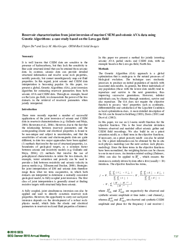 (PDF) Reservoir characterization from joint inversion of marine CSEM and seismic AVA data using ...