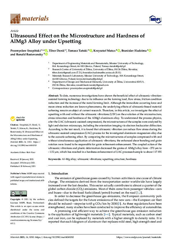 (PDF) Ultrasound Effect on the Microstructure and Hardness of AlMg3 ...