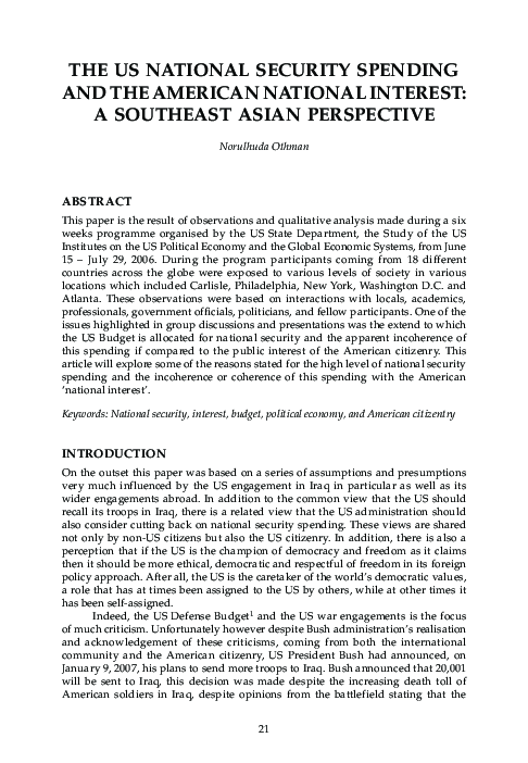(PDF) The Us National Security Spending and the American National ...