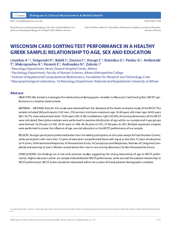 (PDF) Wisconsin Card Sorting Test Performance in a Healthy Greek Sample ...