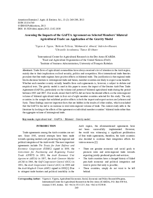 (PDF) Assessing the Impacts of the GAFTA Agreement on Selected Members ...