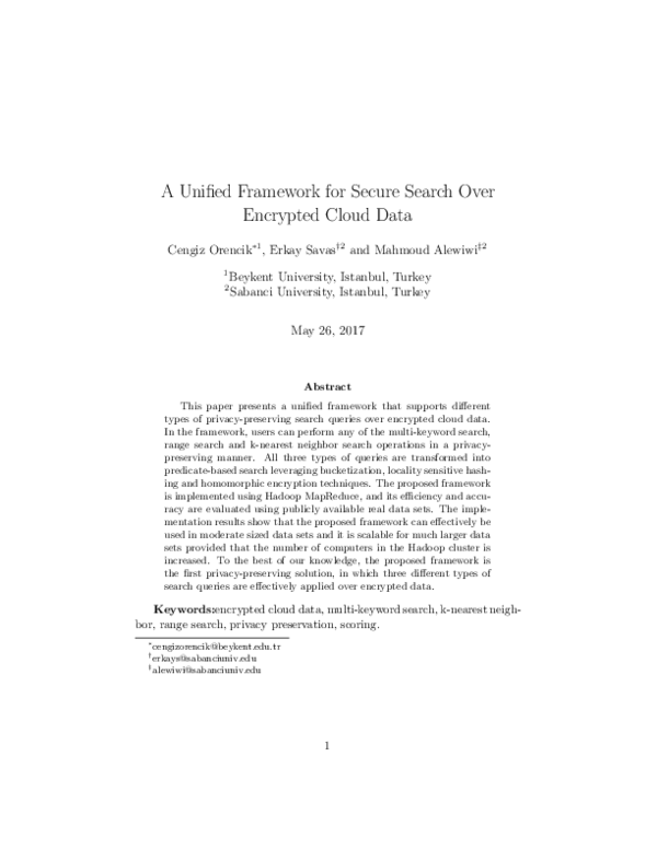 (PDF) A Unified Framework for Secure Search Over Encrypted Cloud Data