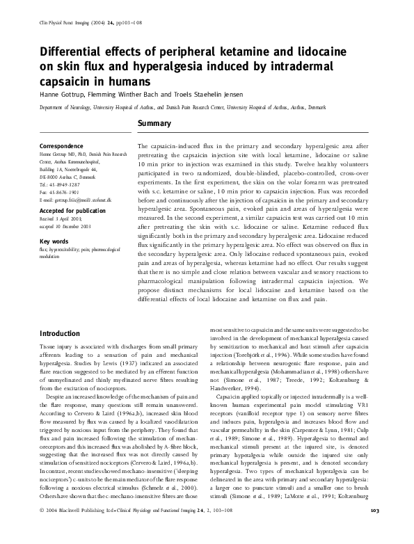 (PDF) Differential effects of peripheral ketamine and lidocaine on skin ...