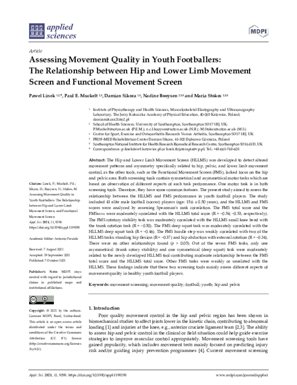 (PDF) Assessing Movement Quality in Youth Footballers: The Relationship ...