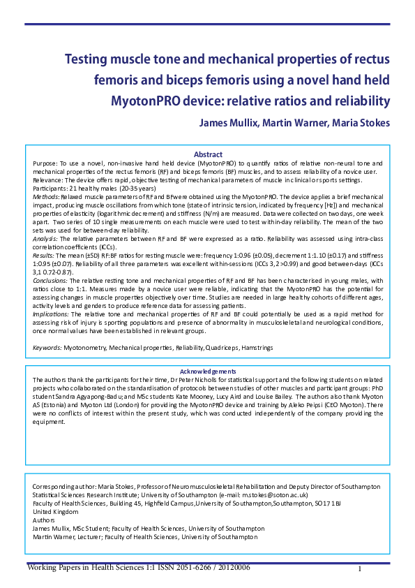 (PDF) MyotonPRO Evaluation of Muscle Tone in Rectus and Biceps Femoris