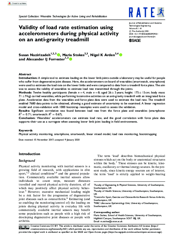 Pdf Validity Of Load Rate Estimation Using Accelerometers During
