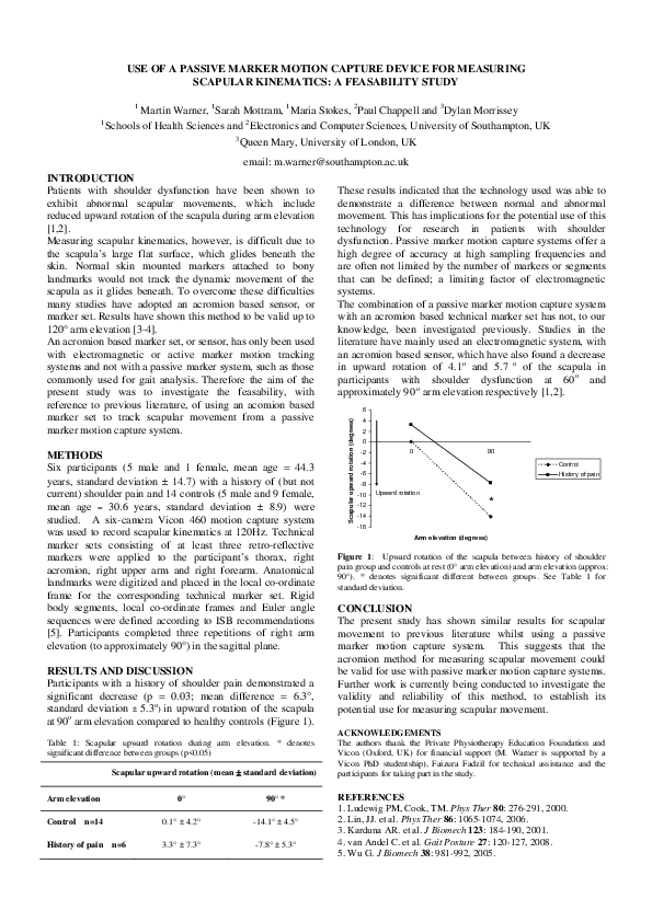 (PDF) Use of a passive marker motion capture device for measuring ...