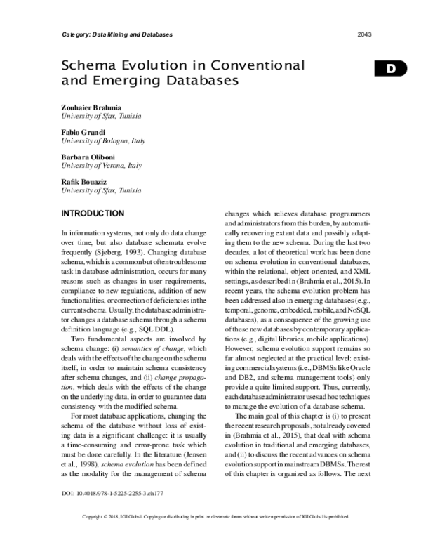 (PDF) Schema Evolution in Conventional and Emerging Databases