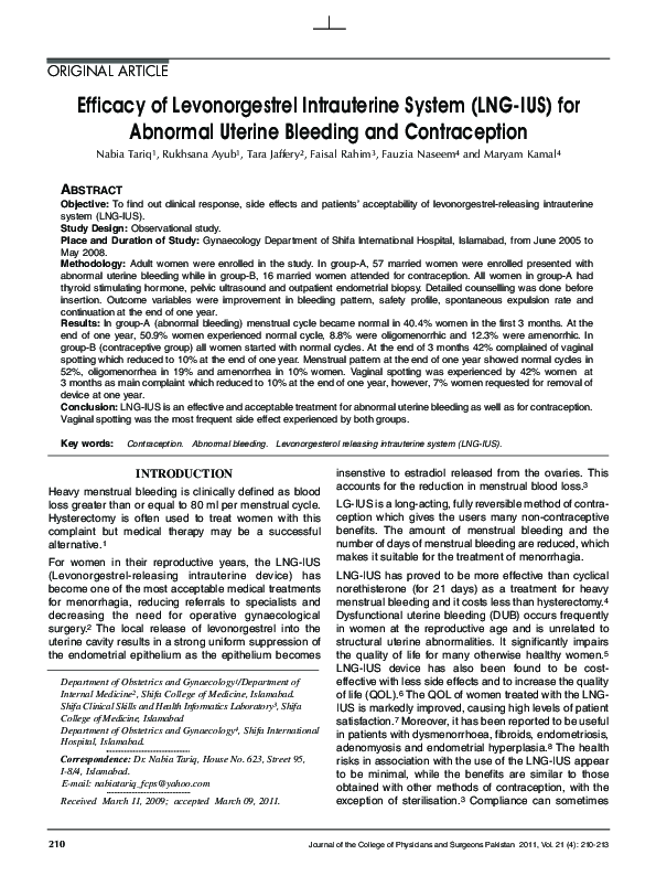 (PDF) Efficacy of levonorgestrel intrauterine system (LNG-IUS) for ...