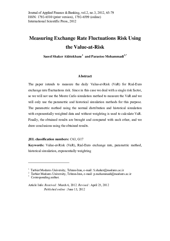 (PDF) Measuring Exchange Rate Fluctuations Risk Using the Value-at-Risk