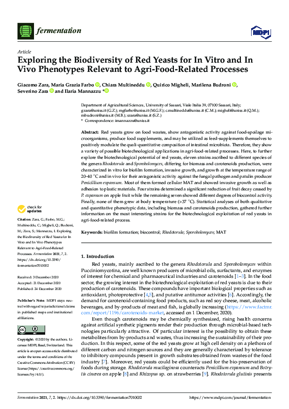 (PDF) Exploring the Biodiversity of Red Yeasts for In Vitro and In Vivo ...