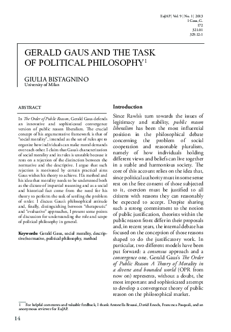 (PDF) Gerald Gaus and the Task of Political Philosophy