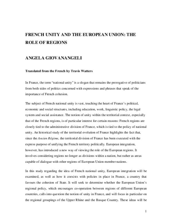 (PDF) French Unity and the European Union: The Role of the Regions ...