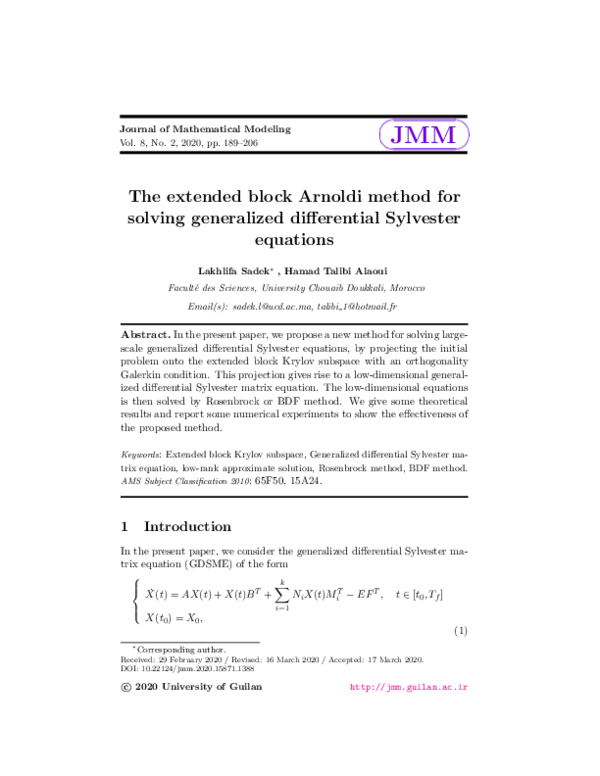 Pdf The Extended Block Arnoldi Method For Solving Generalized