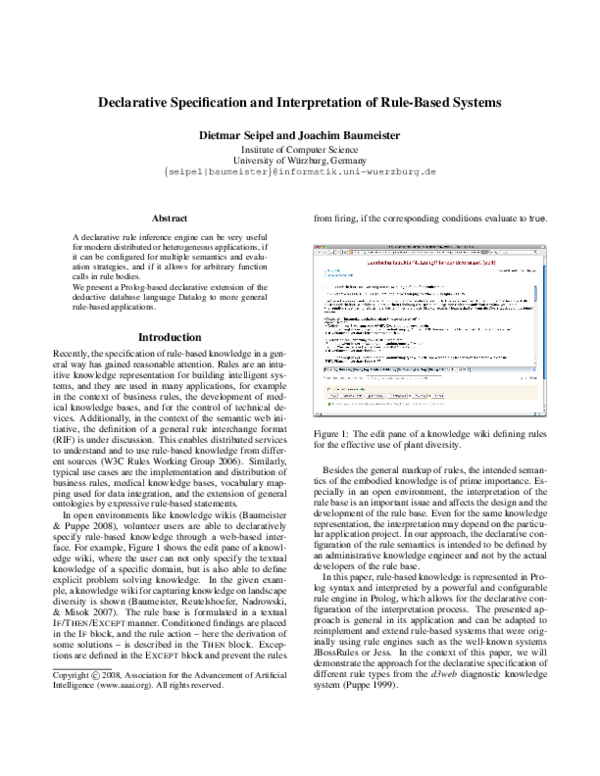 (PDF) Declarative Specification and Interpretation of Rule-Based Systems