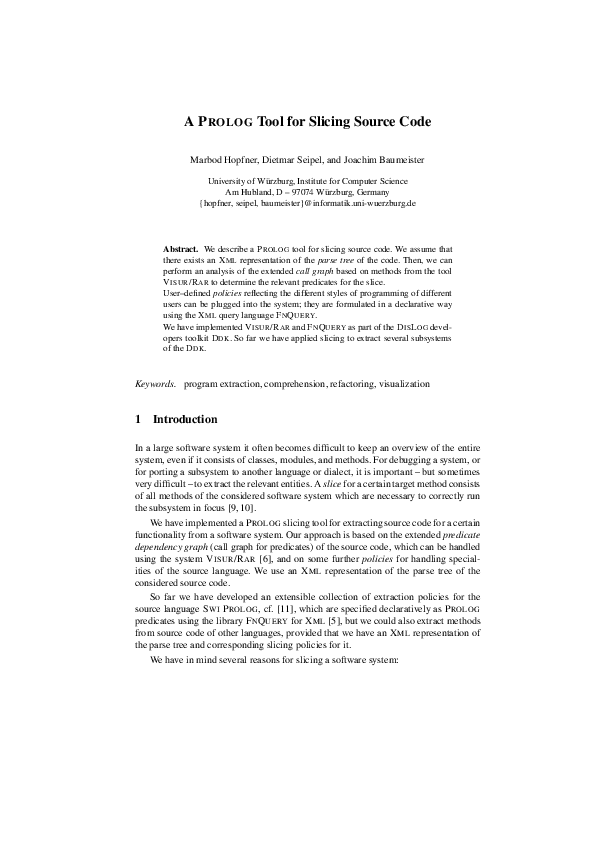 (PDF) A PROLOG Tool for Slicing Source Code