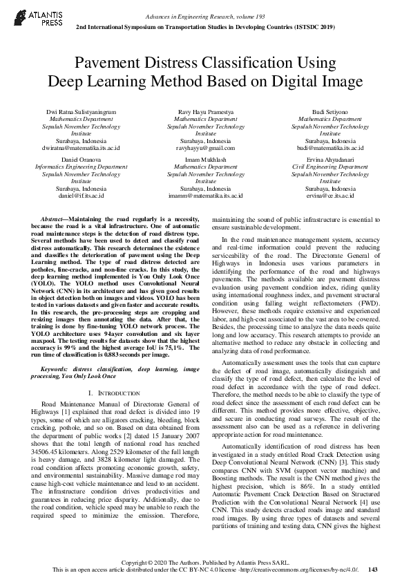 (PDF) Pavement Distress Classification Using Deep Learning Method Based on Digital Image