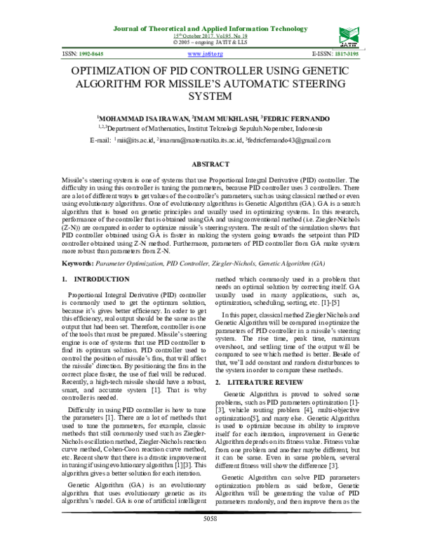 (PDF) Optimization of Pid Controller Using Genetic Algorithm for Missile ’ S Automatic Steering ...
