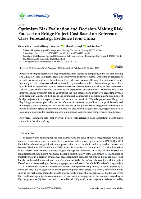 (PDF) Optimism Bias Evaluation and Decision-Making Risk Forecast on Bridge Project Cost Based on ...
