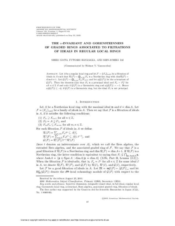 (PDF) THE a-INVARIANT AND GORENSTEINNESS OF GRADED RINGS ASSOCIATED TO ...