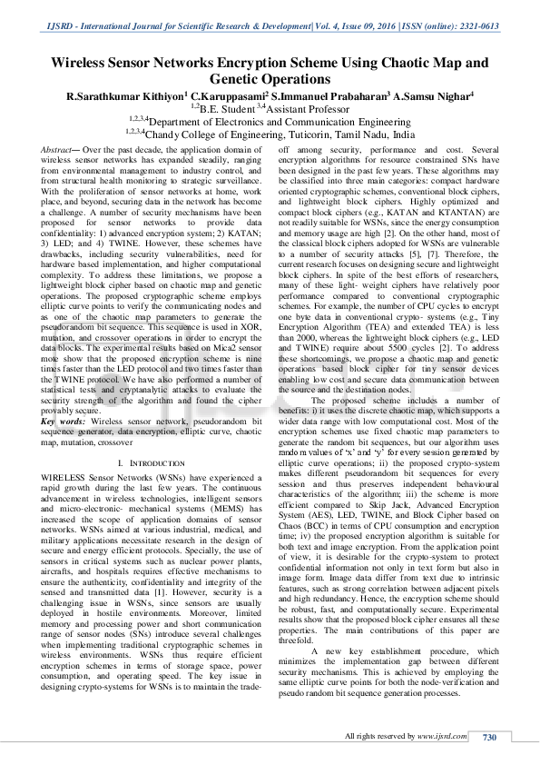 (PDF) Wireless Sensor Networks Encryption Scheme Using Chaotic Map and Genetic Operations