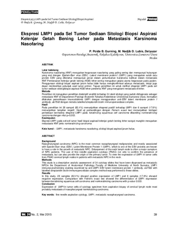 (PDF) Ekspresi LMP1 pada Sel Tumor Sediaan Sitologi Biopsi Aspirasi ...