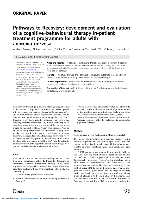 (PDF) Pathways to Recovery: development and evaluation of a cognitive ...