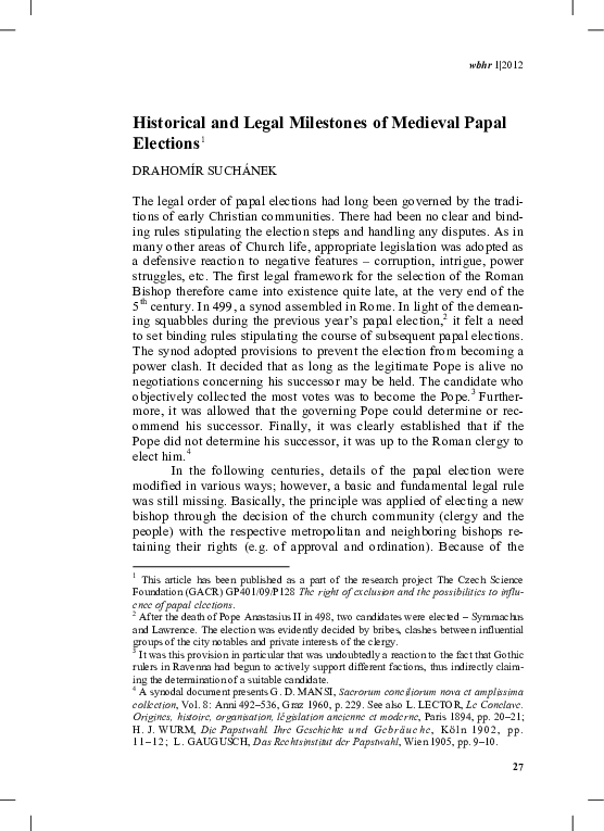 (PDF) Historical and Legal Milestones of Medieval Papal Elections