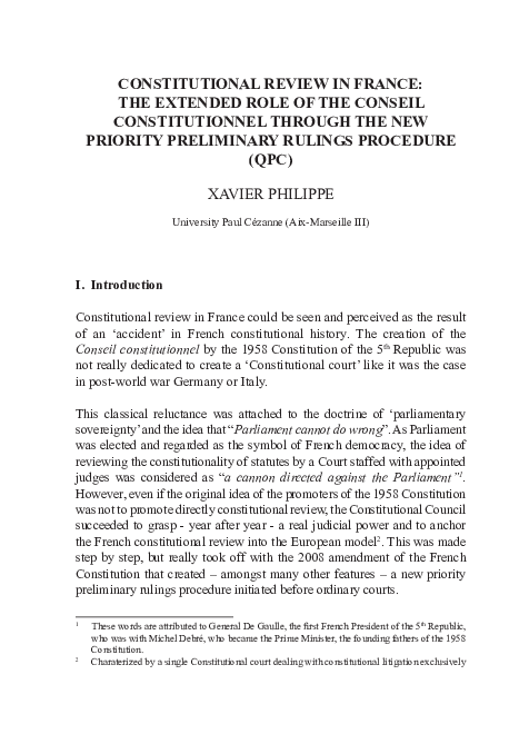 (PDF) Constitutional Review in France : The Extended Role of the ...