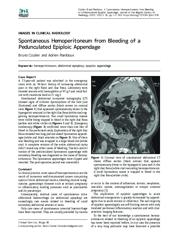 (PDF) Spontaneous Hemoperitoneum from Bleeding of a Pedunculated ...