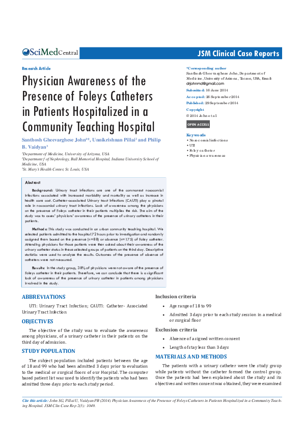 (PDF) Physician Awareness of the Presence of Foleys Catheters in ...