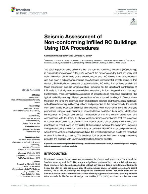 (PDF) Seismic Assessment of Non-conforming Infilled RC Buildings Using IDA Procedures