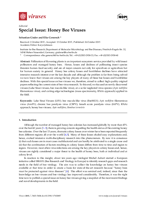 (PDF) Special Issue: Honey Bee Viruses