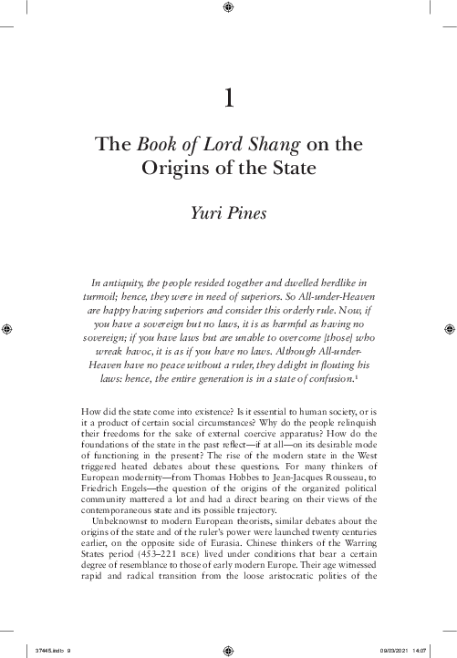 (PDF) 2021 "The Book of Lord Shang on the Origins of the State"