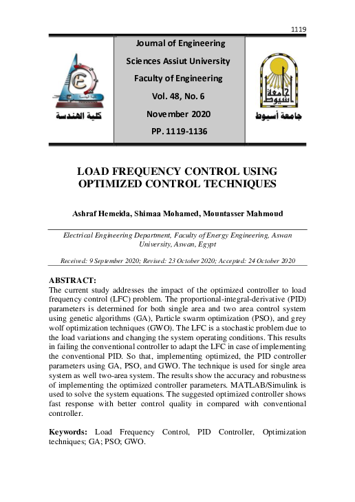 (PDF) Load Frequency Control Using Optimized Control Techniques