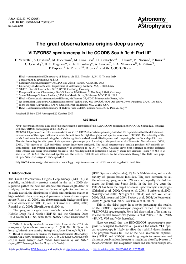 (PDF) The great observatories origins deep survey