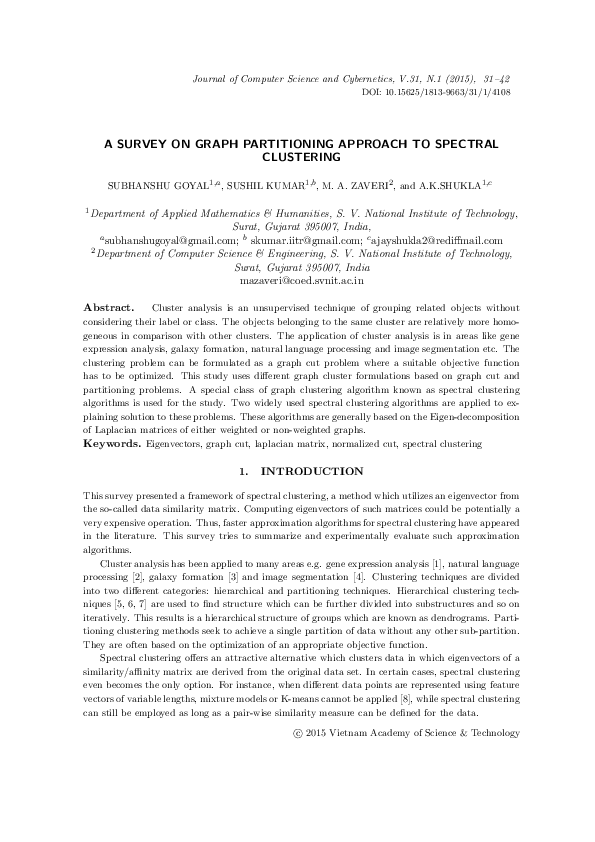 (PDF) A survey on graph partitioning approach to spectral clustering