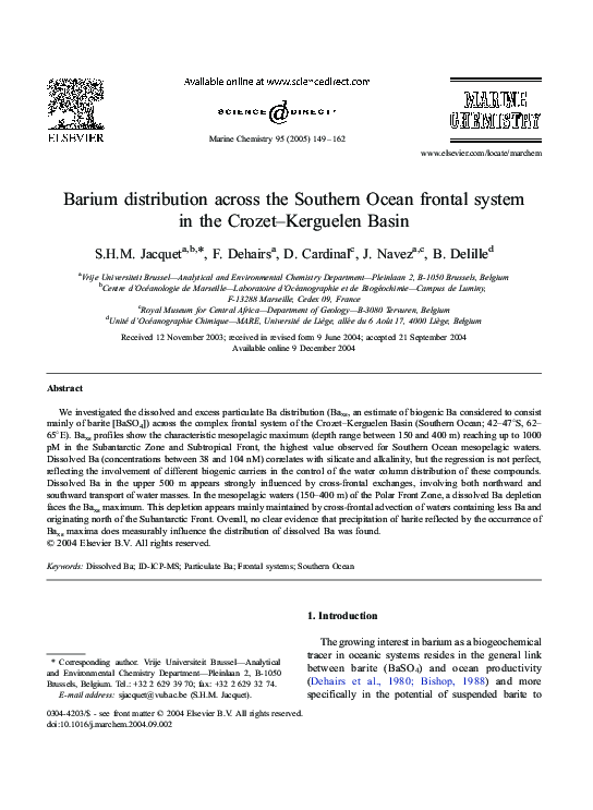 (PDF) Barium Distribution in Crozet–Kerguelen Basin