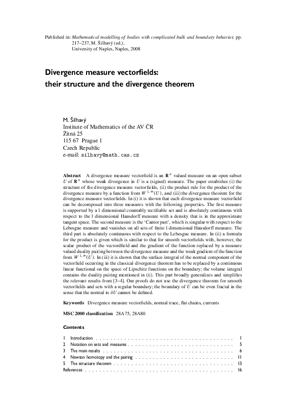 Pdf Divergence Measure Vectorfields Their Structure And The Divergence Theorem