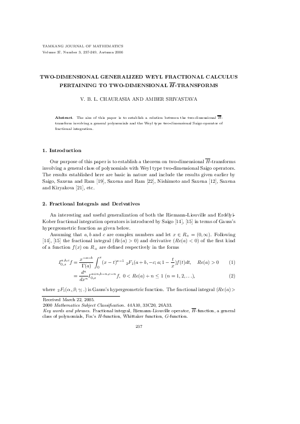 (PDF) Two-Dimensional Generalized Weyl Fractional Calculus Pertaining ...