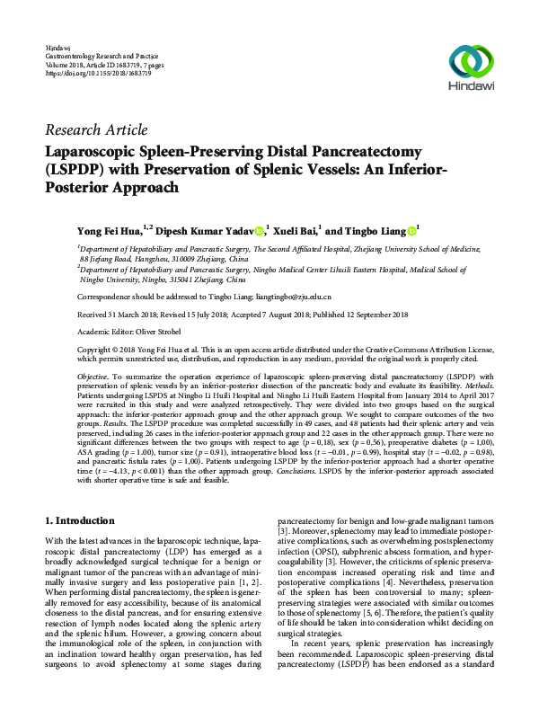 (PDF) Laparoscopic Spleen-Preserving Distal Pancreatectomy (LSPDP) with ...