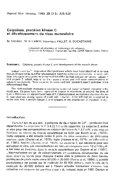 (PDF) Calpaines, protéine kinase C et développement du tissu musculaire