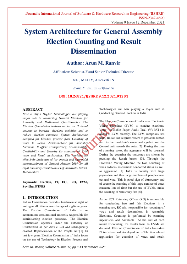 (PDF) System Architecture for General Assembly Election Counting and ...