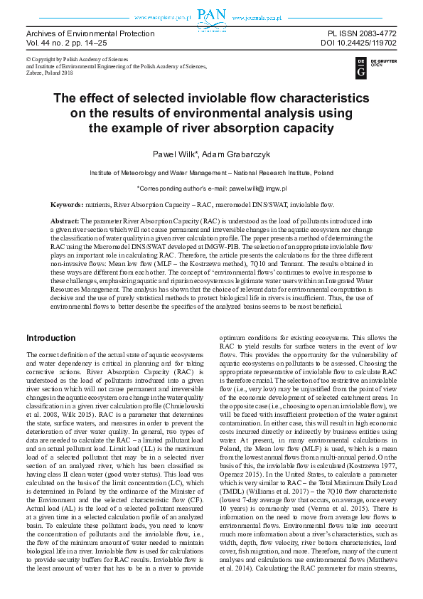 (PDF) The effect of selected inviolable ﬂow characteristics on the ...