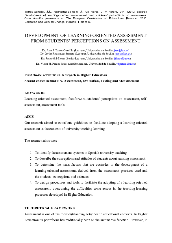 (PDF) Development of learning-oriented assessment from students’ perceptions on assessment ...