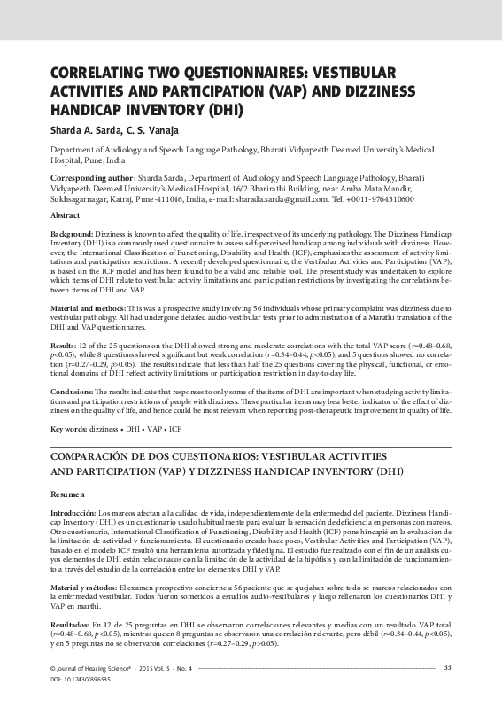 (PDF) Correlating Two Questionnaires: Vestibular Activities and ...